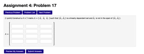 Solved Assignment 4 Problem 17 Previous Problem Problem