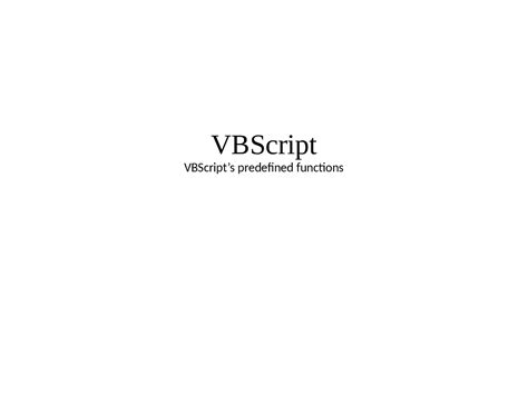 Vbscript Functions Classification Variant Math And Formatting