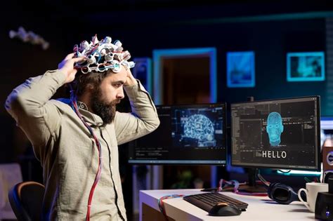 Premium Photo It Specialist Putting Eeg Headset On To Communicate