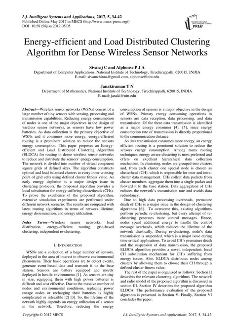 PDF Energy Efficient And Load Distributed Clustering Algorithm For Dense Wireless Sensor Networks