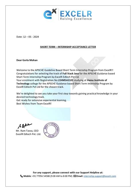 G Mohan On Linkedin Internship Fullstackjava Excelr Apsche Techjourney