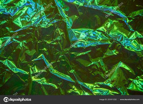 Holographic Real Texture Iridescent Blue Green Colors Folds Irregularities Holographic Stock