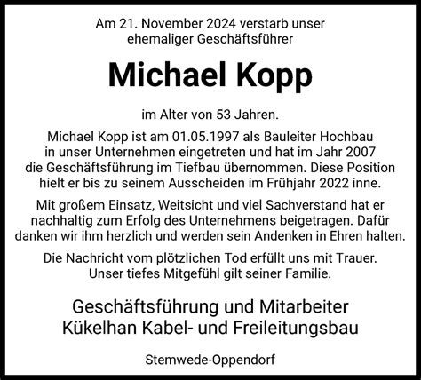 Traueranzeigen Von Michael Kopp Trauerkreiszeitungde