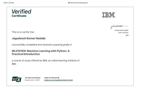 finished machine learning with python course jagadeesh kumar nadella