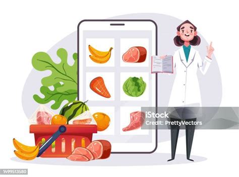 음식 감량 체중 영양사 영양사 다이어트 개념 벡터 디자인 그래픽 일러스트레이션 식사 음식에 대한 스톡 벡터 아트 및 기타 이미지