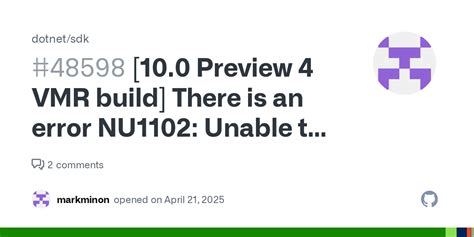 100 Preview 4 Vmr Build There Is An Error Nu1102 Unable To Find