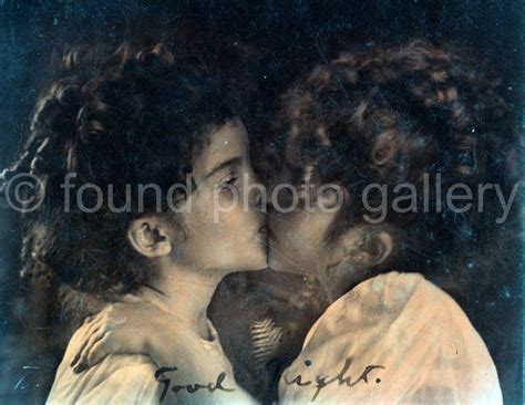 Vintage Twin Girls Kissing Photo Cherubic Antique Portrait Digital