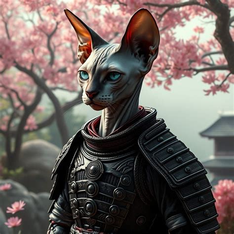Sphinx Cat Wearing Samurai Armor Samurai Sphinx In A Zen J