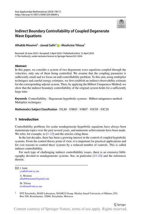 Indirect Boundary Controllability Of Coupled Degenerate Wave Equations Request Pdf