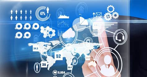 Composition Of Finger Touching Interactive Screen With Network Of Icons