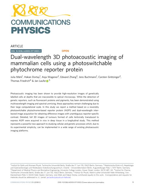 Pdf Dual Wavelength 3d Photoacoustic Imaging Of Mammalian Cells Using A Photoswitchable