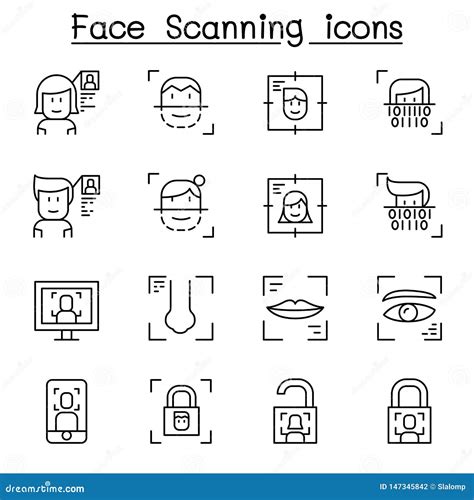 Face Scanning Face Recognition And Biometric Authentication Icon Set In Thin Line Style Stock