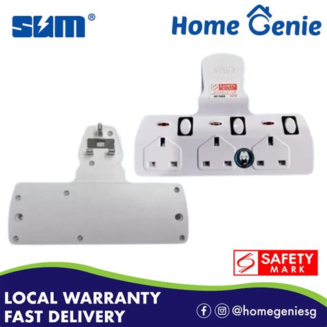 SUM 3 Way T Adaptor Socket Plug Extension With Neon Switch TS333N Singapore Safety Mark 13A