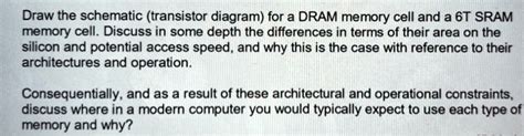 Solved Draw The Schematic Transistor Diagram For A Dram Memory Cell And A 6t Sram Memory Cell