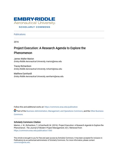 1 project execution a research agenda to explore the phenomenon pdf project management theory