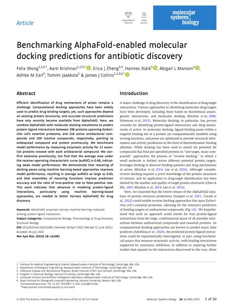 Pdf Benchmarking Alphafold‐enabled Molecular Docking Predictions For Antibiotic Discovery