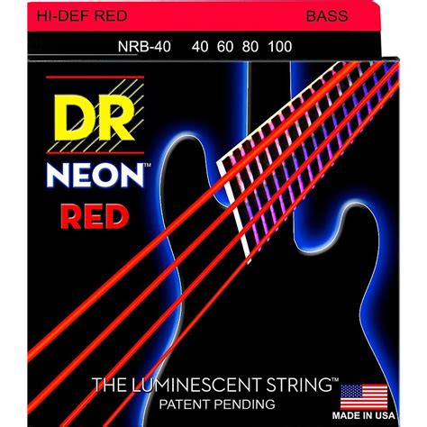 Dr Strings Hi Def Neon Red Coated Lite Bass Strings 40 100