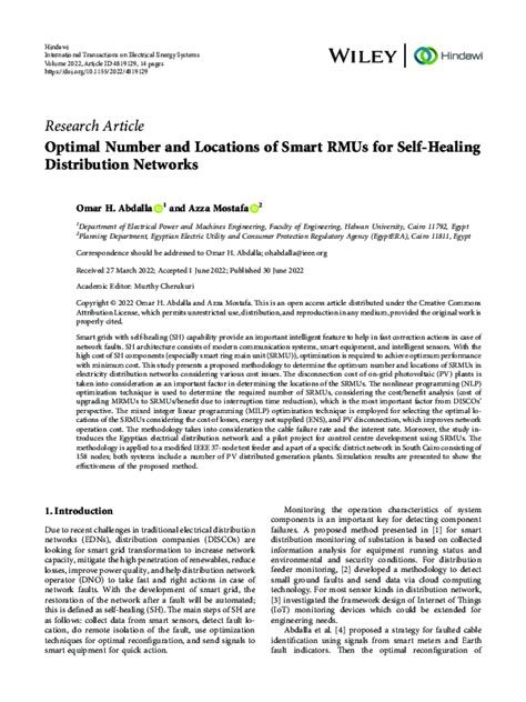 Pdf Optimal Number And Locations Of Smart Rmus For Self Healing Distribution Networks