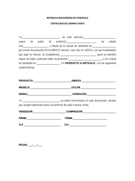 Certificado De Compra Venta En Venezuela Pdf
