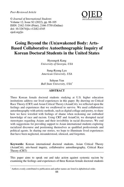 PDF Going Beyond The Un Awakened Body Arts Based Collaborative Autoethnographic Inquiry Of