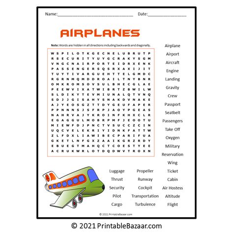 Airplanes Word Search Puzzle Made By Teachers