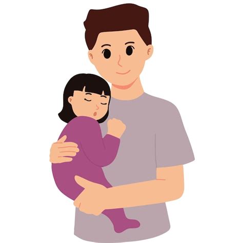 Um Pai Carregando Sua Filha Criança Enquanto Dorme Ilustração Vetor