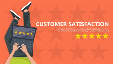 고객 서비스 그림에 대 한 평가입니다 남자는 바닥에 앉아서 그의 무릎에 태블릿을 들고 웹사이트 평가 피드백 및 리뷰 개념 평면 벡터 일러스트 개념에 대한 스톡 벡터 아트 및