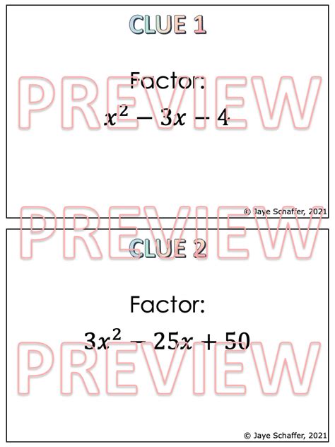 Factoring Quadratics Review Clue Mystery Task Cards Activity Made By Teachers
