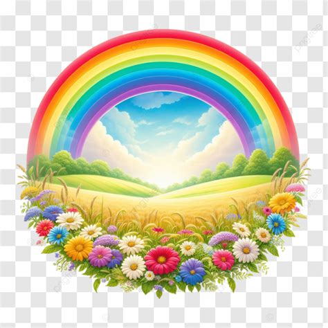 꽃밭 위에 무지개 무지개 꽃 필드 Png 일러스트 및 이미지 에 대한 무료 다운로드 Pngtree