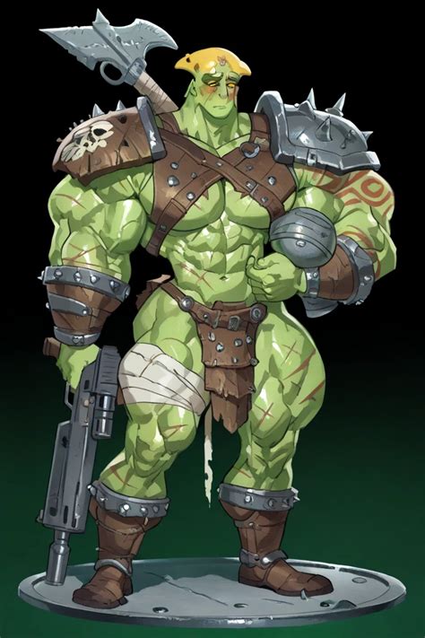 Space Alien Barbarian Male Martian Green Skin Carrying A Gigantic