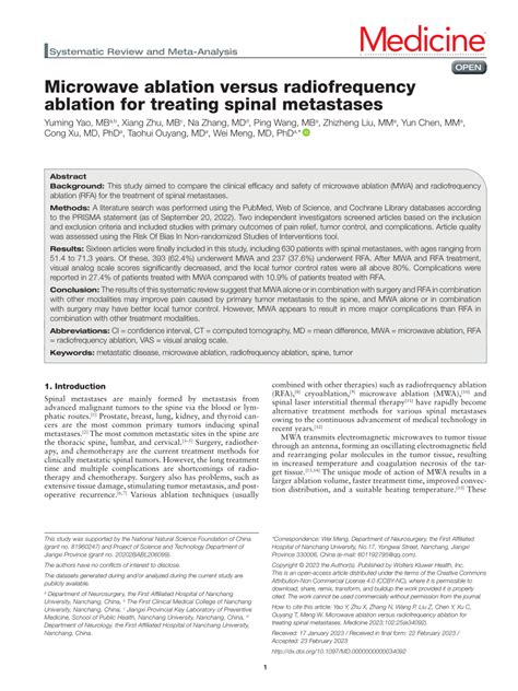 Pdf Microwave Ablation Versus Radiofrequency Ablation For Treating Spinal Metastases