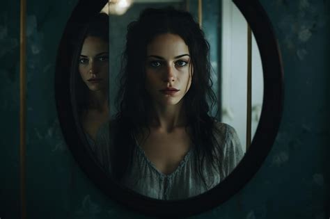 Reflecting Beauty A Captivating Portrait Of A Womans Face In The Mirror