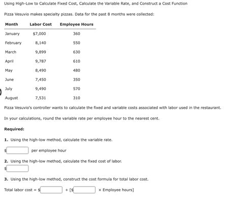 Solved Using High Low To Calculate Fixed Cost Calculate The