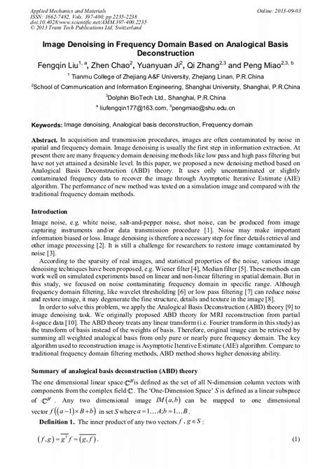 Image Denoising In Frequency Domain Based On Analogical Basis Deconstruction Scientific Net