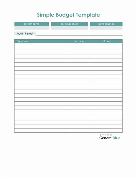 Simple Personal Budget Template