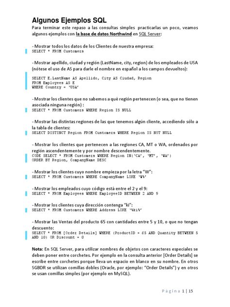 Ejemplos Sql Pdf Sql Ciencias De La Información