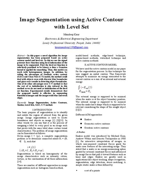 image segmentation using active contour with level set pdf image