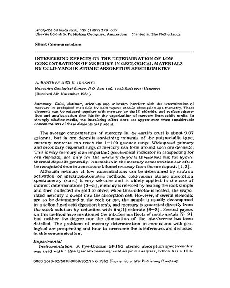 Pdf Interfering Effects On The Determination Of Low Concentrations Of Mercury In Geological