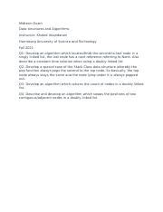 Midterm Exam Docx Midterm Exam Data Structures And Algorithms Instructor Khaled Iskandarani
