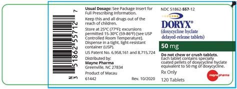 Doryx Package Insert Prescribing Information Moa