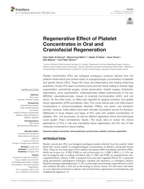 Pdf Regenerative Effect Of Platelet Concentrates In Oral And Craniofacial Regeneration