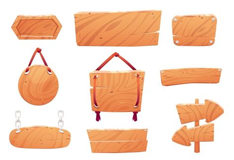 나무 배너 거리 표지판 나무 판자 세트 무료 벡터