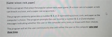 solved [game scissor rock paper write a program that