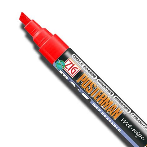 Red Wet Wipe Broad Chisel 6mm Tip Marker By Zig Posterman
