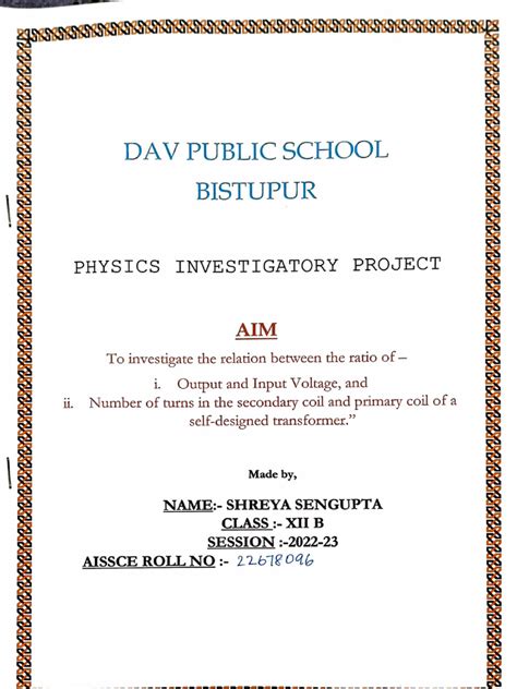Sample Project Physics Xii 1 Pdf Transformer Electromagnetic Induction