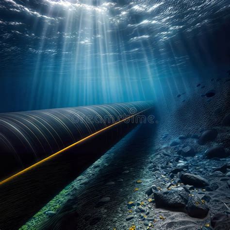 Underwater Landscape With A Submarine Cable In Water 3d Render