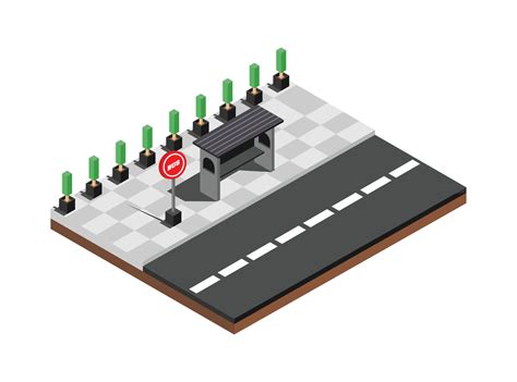 Isometric Transport Composition With Bus Near Stop On Blue Background