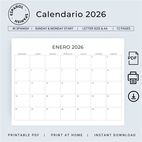 Calendario En Espanol 2026