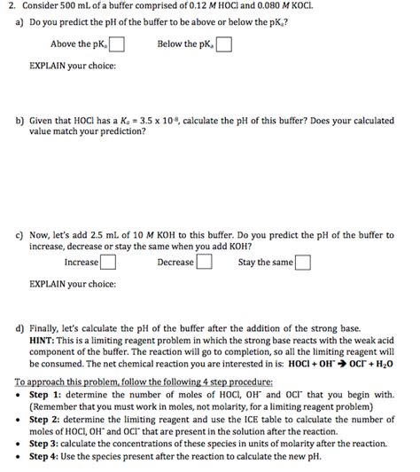 solved consider 500 ml of a buffer comprised of 0 12 m hocl