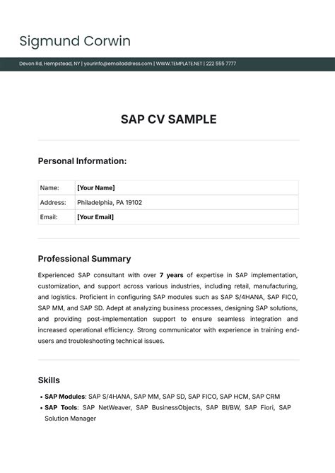 Free Sap Cv Sample Template To Edit Online